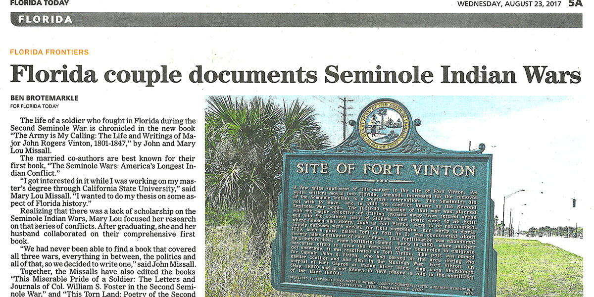 Florida Frontiers “Florida couple documents Seminole Indian Wars ...
